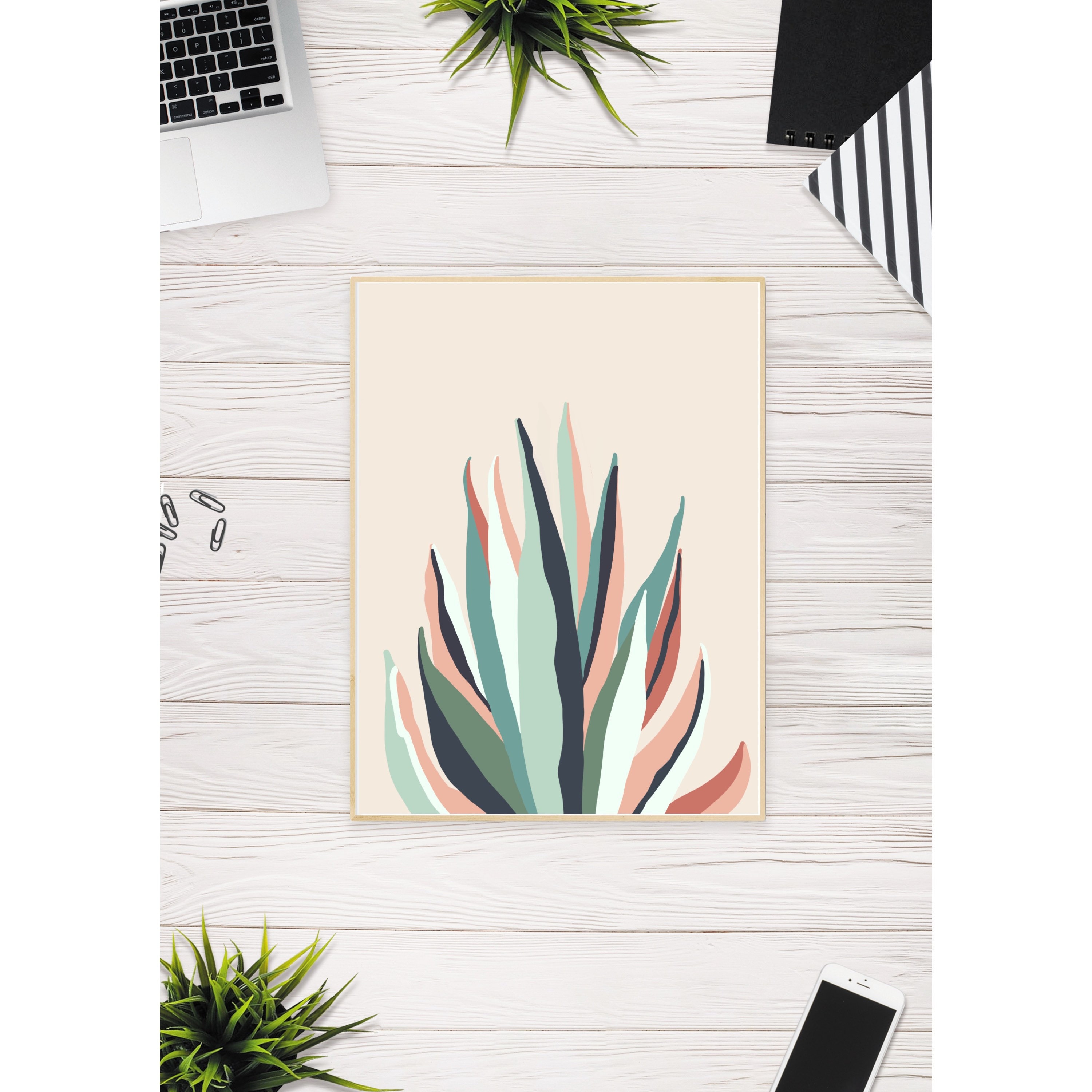Coral and Green Leaves Art Print, Contemporary Art Print, Wall Art ...