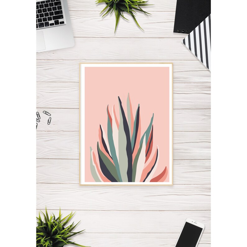 Coral and Green Leaves Art Print, Contemporary Art Print, Wall Art ...