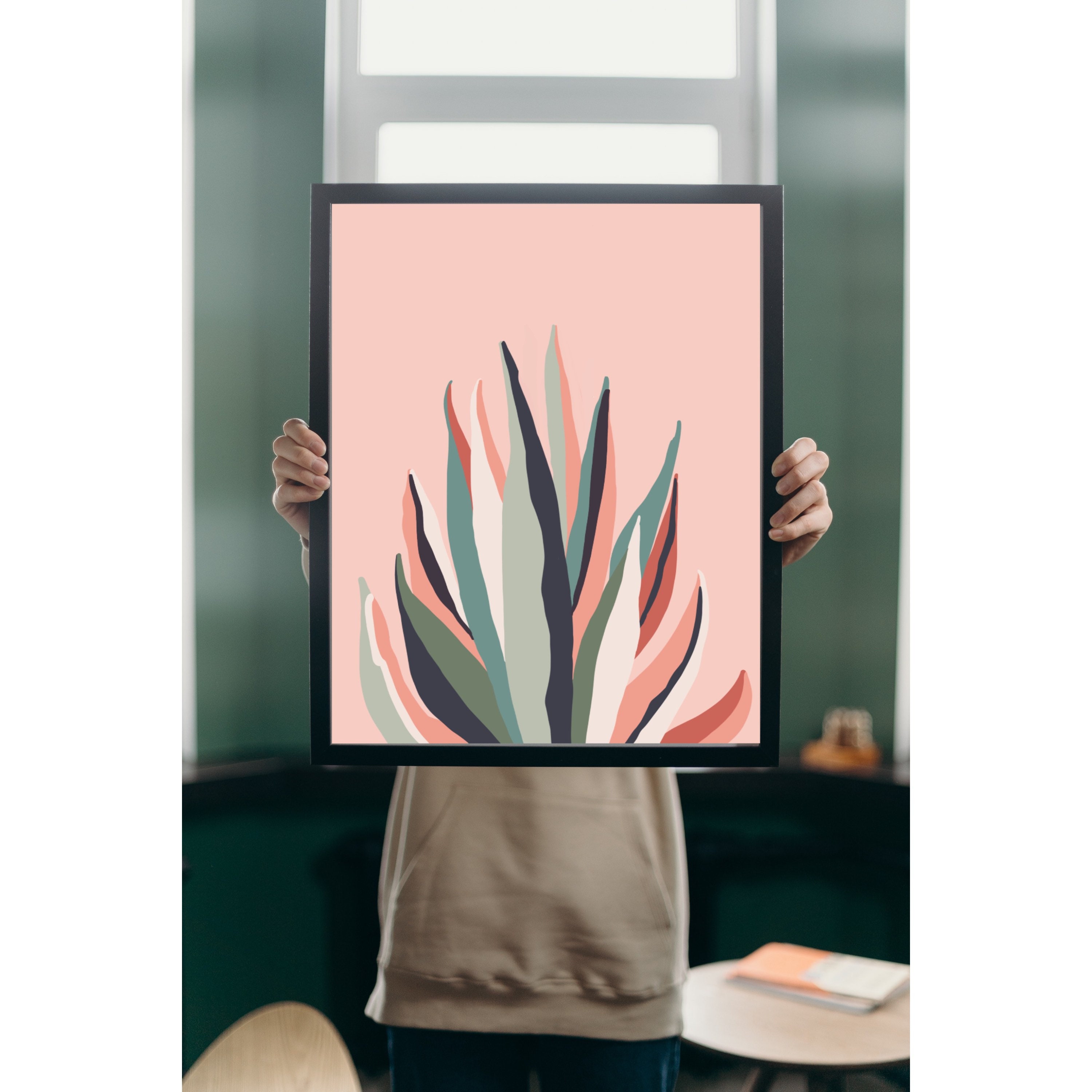 Coral and Green Leaves Art Print, Contemporary Art Print, Wall Art ...