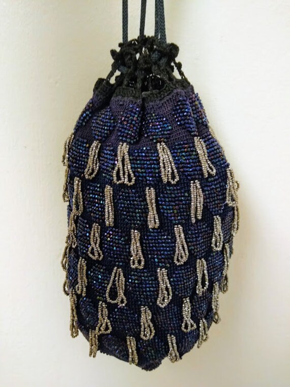 Antique 1900s 1920s Purse Microbeaded Reticule Drawst… - Gem