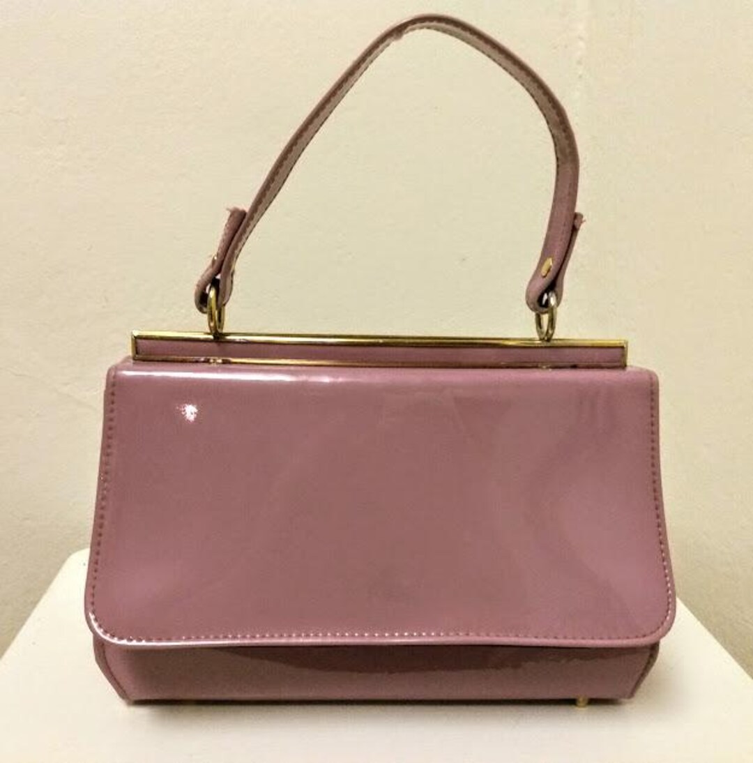 Vintage 60s 1960s Purple Patent Leather Handbag Purse Pocketbook Mod ...