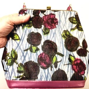 Vintage 60s Mod 1960s/1970s Top Handle Floral Purple Roses Handbag ...