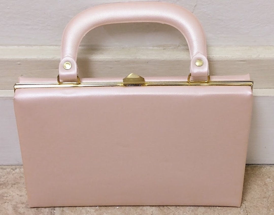 Vintage 1950s 1960s Pale Pink Faux Leather Box Purse/ Briefcase Style ...