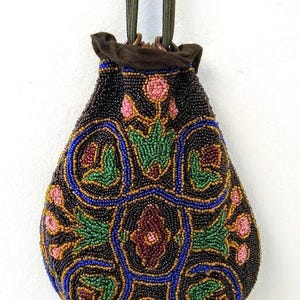 Antique 1900s 1910s Microbeaded Reticule Drawstring Bag Purse Art ...