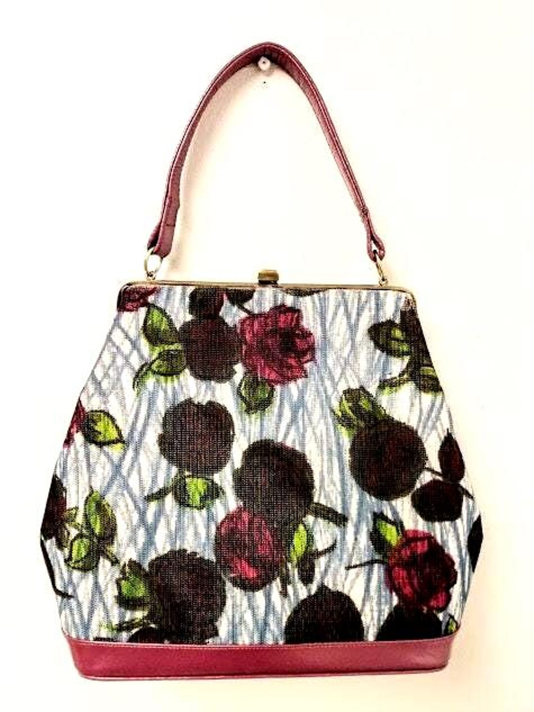 Vintage 60s Mod 1960s/1970s Top Handle Floral Purple Roses Handbag ...