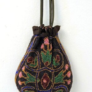 Antique 1900s 1910s Microbeaded Reticule Drawstring Bag Purse Art ...