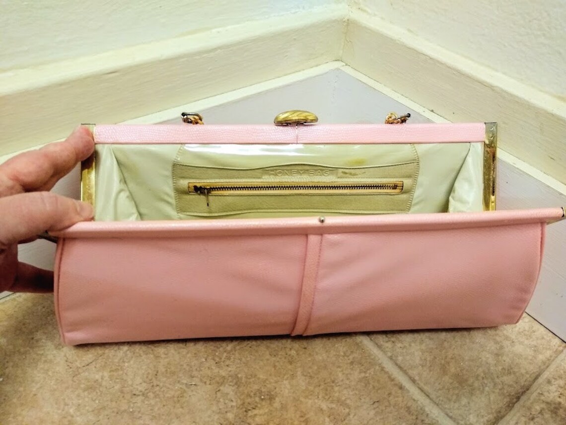 Vintage 1950s 1960s Pink Faux Leather Handbag Purse Pocketbook - Etsy