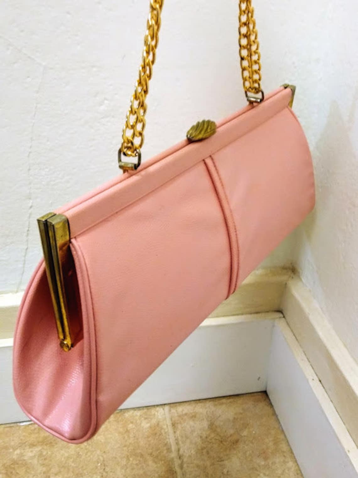 Vintage 1950s 1960s Pink Faux Leather Handbag Purse Pocketbook - Etsy