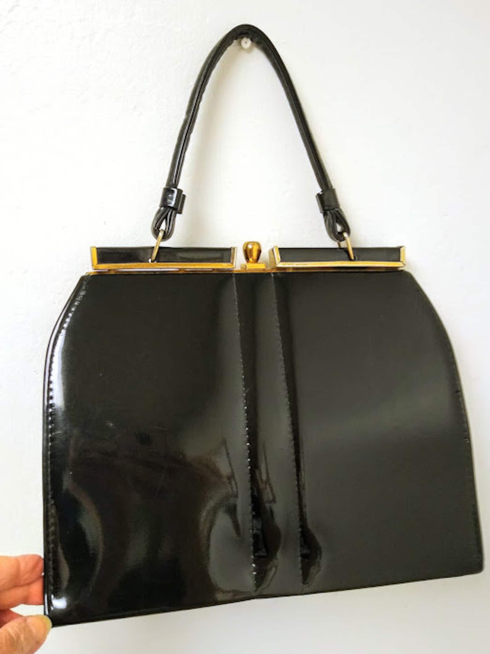 Vintage 1960s 60s Black Patent Leather Handbag Purse Large MCM - Etsy