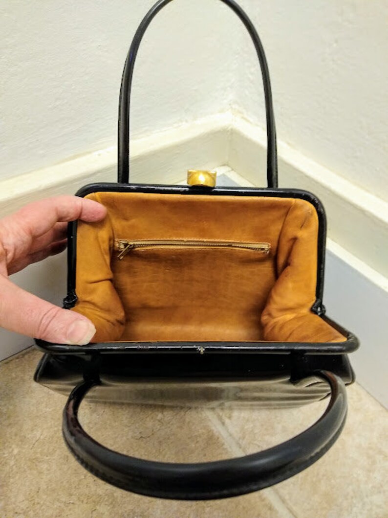 Vintage 1960s 60s Black Vinyl Handbag Pocketbook Purse MCM - Etsy