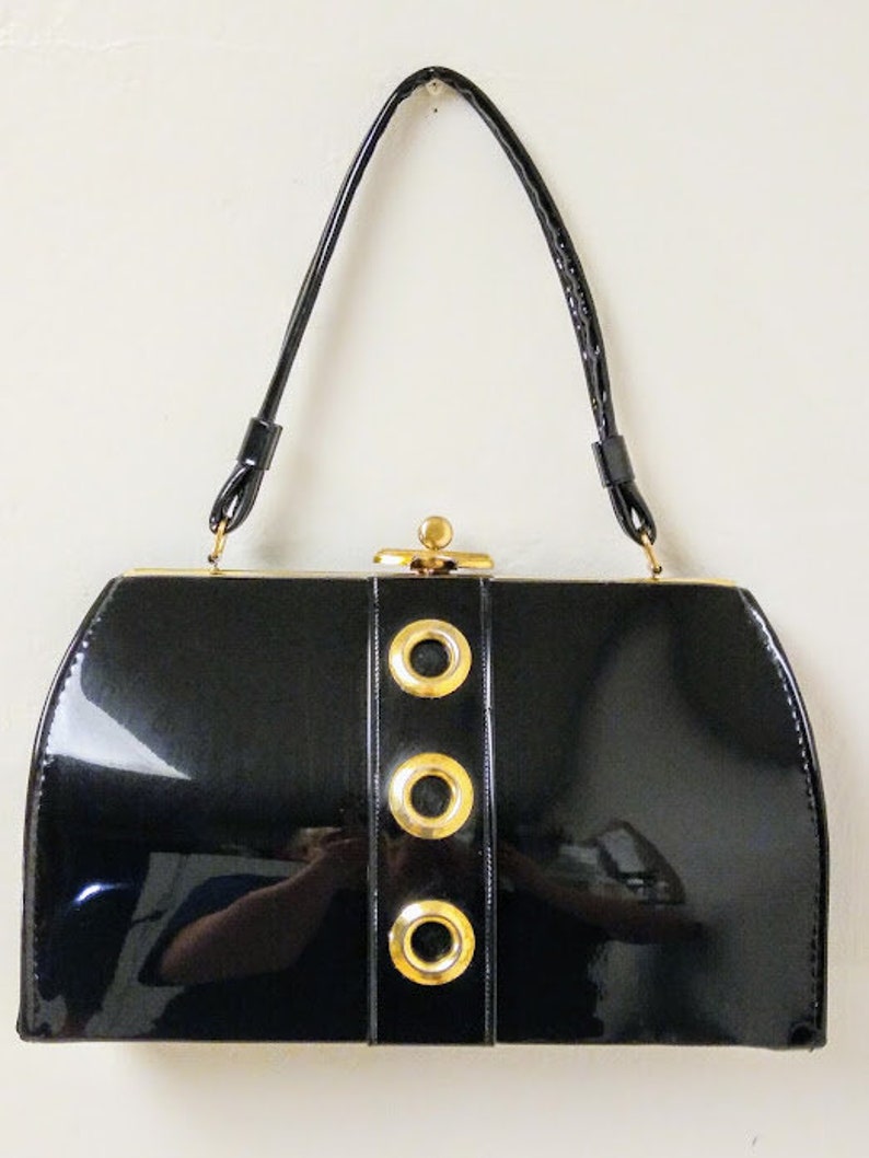 Vintage 1960s 60s Black Patent Leather Handbag Purse MCM MOD - Etsy