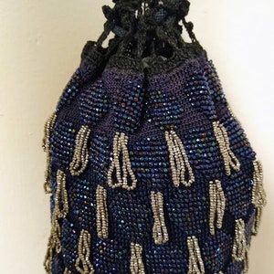 Antique 1900s 1910s Purse Microbeaded Reticule Drawstring Bag Art ...