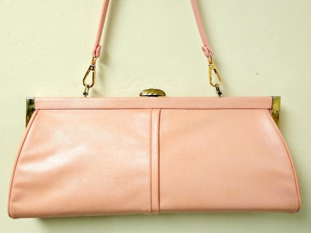 Vintage 1950s 1960s Pink Faux Leather Handbag Purse Pocketbook MCM ...