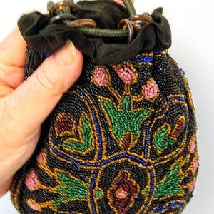 Antique 1900s 1910s Microbeaded Reticule Drawstring Bag Purse Art ...