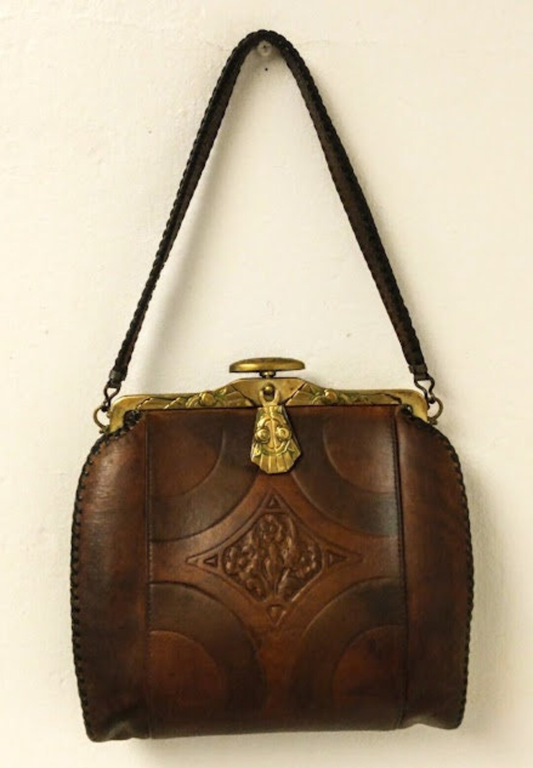 Vintage Antique 1910s Hand Tooled Leather Purse Leather Whip Stitch ...