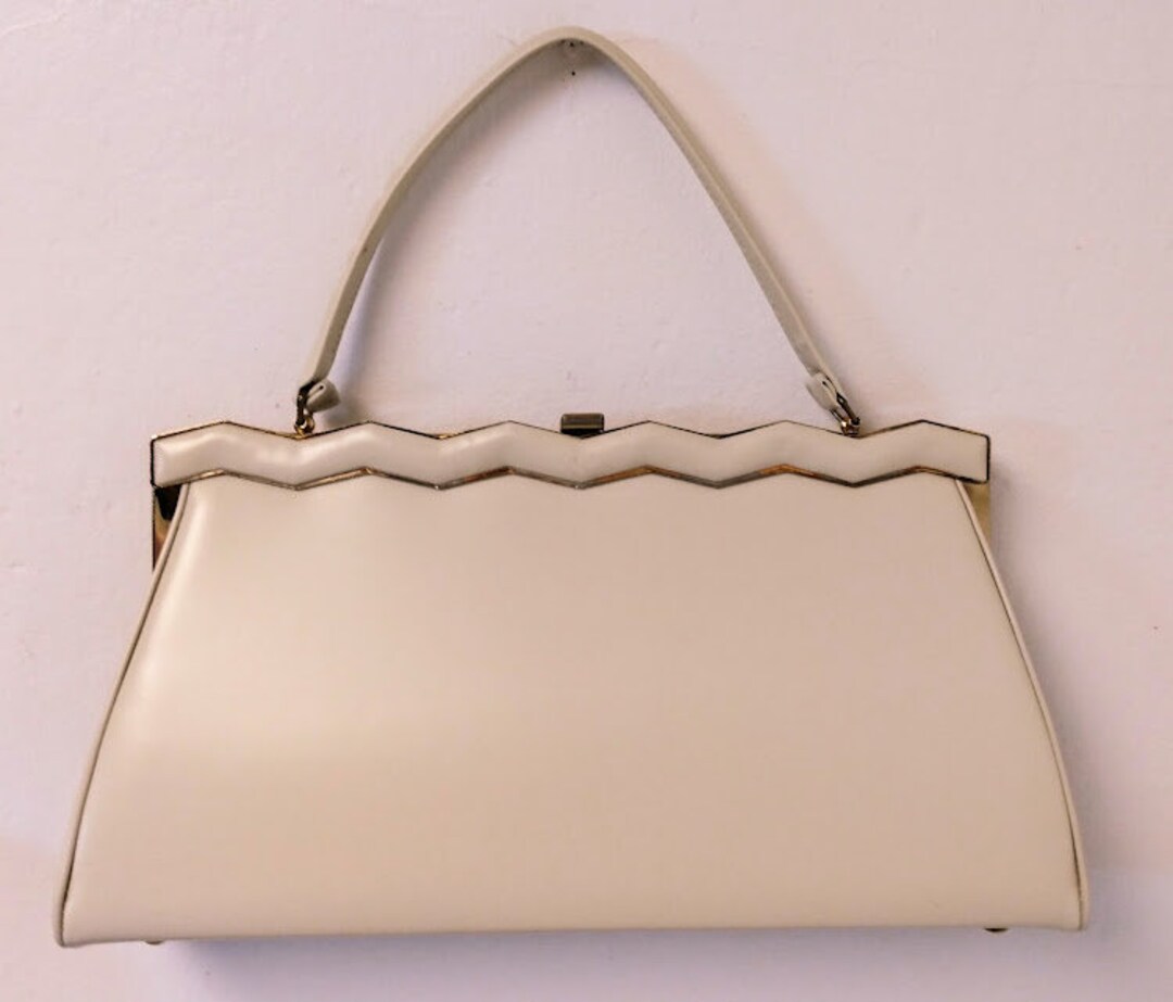 Vintage 1960s 60s Cream Ivory Vinyl Purse Pocketbook Handbag Mod MCM ...