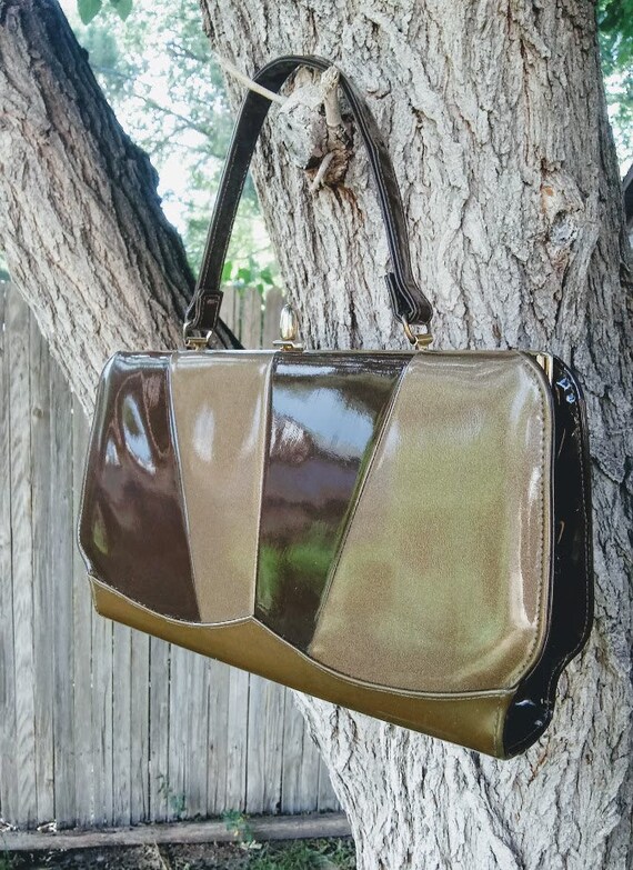 RARE Vintage 1960s 60s Colorblock Brown Vinyl Mod Pur… - Gem