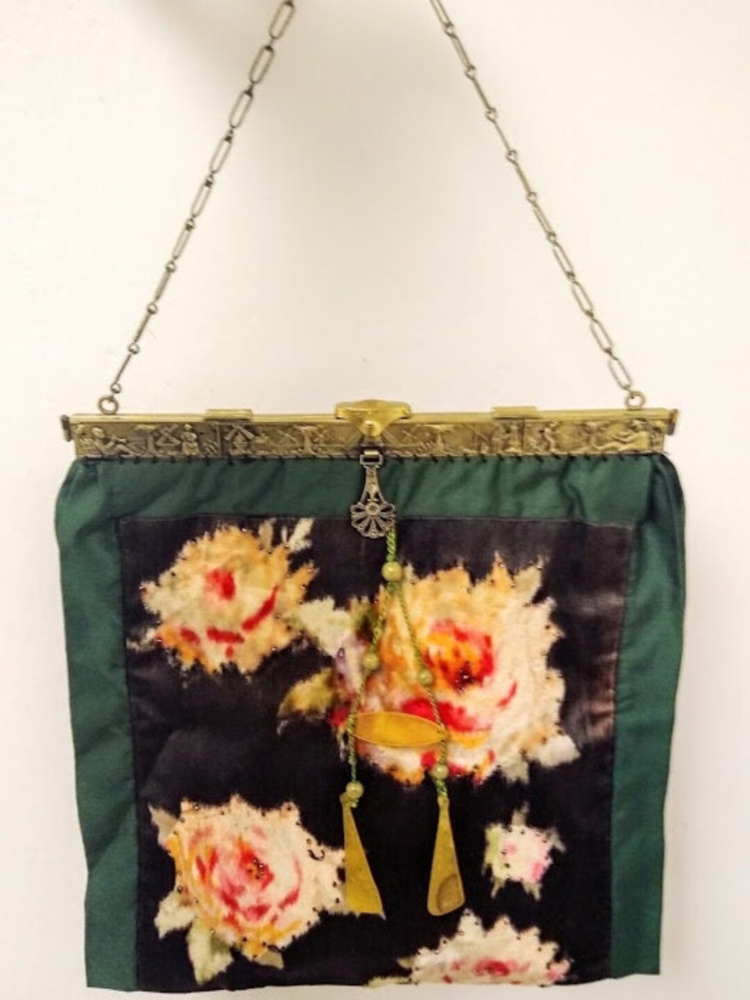 Antique 1890s/1900s Green Silk/black Velvet Metal Top Handbag/purse - Etsy