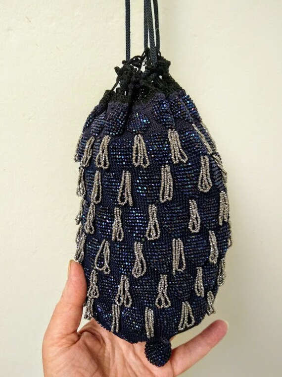 Antique 1900s 1920s Purse Microbeaded Reticule Drawst… - Gem