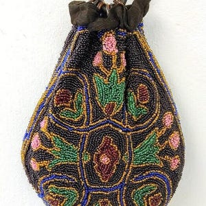 Antique 1900s 1910s Microbeaded Reticule Drawstring Bag Purse Art ...