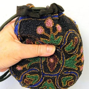 Antique 1900s 1910s Microbeaded Reticule Drawstring Bag Purse Art ...