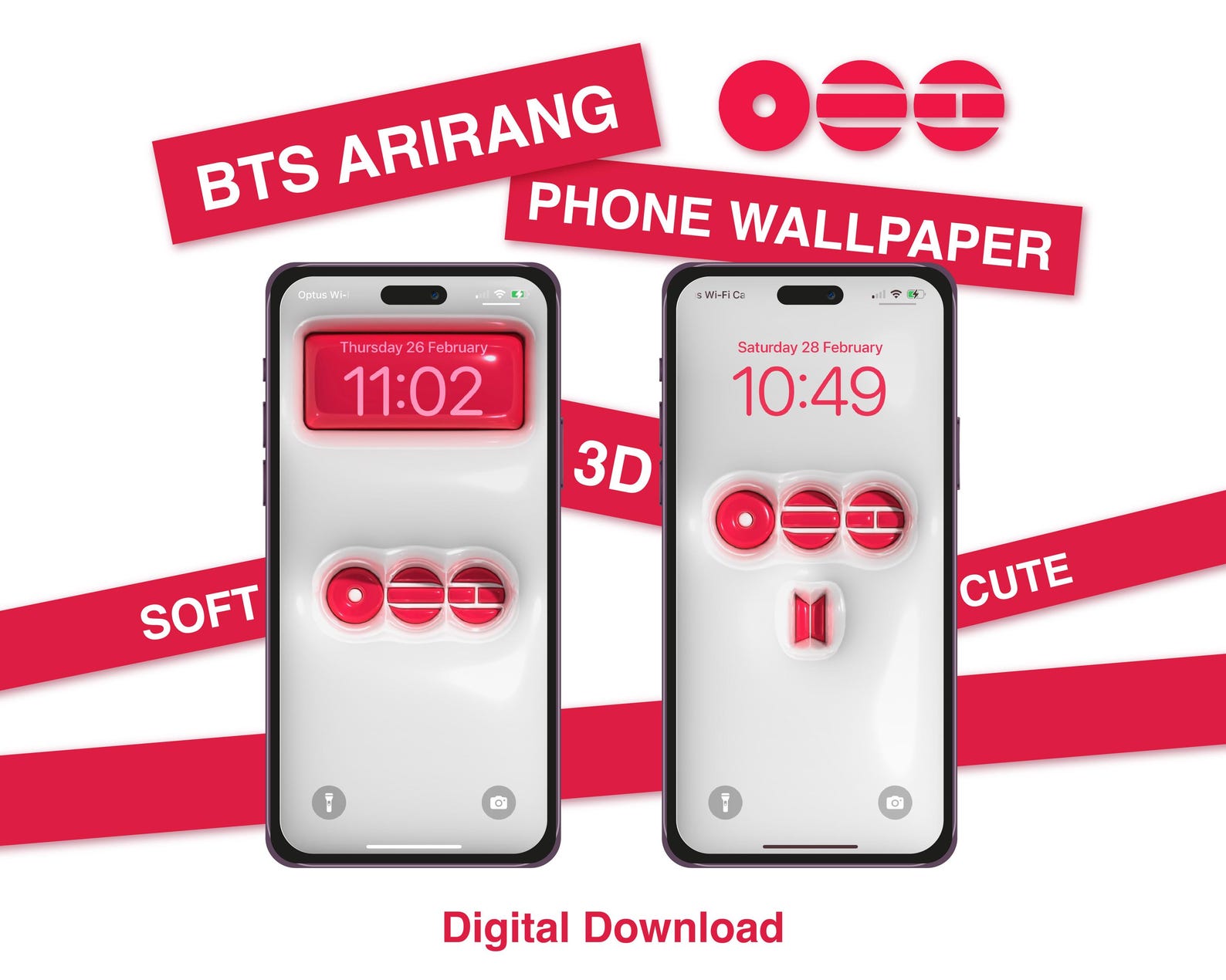 BTS Arirang Phone Wallpaper | Glossy Red 3D Style Lock Screen (digital ...