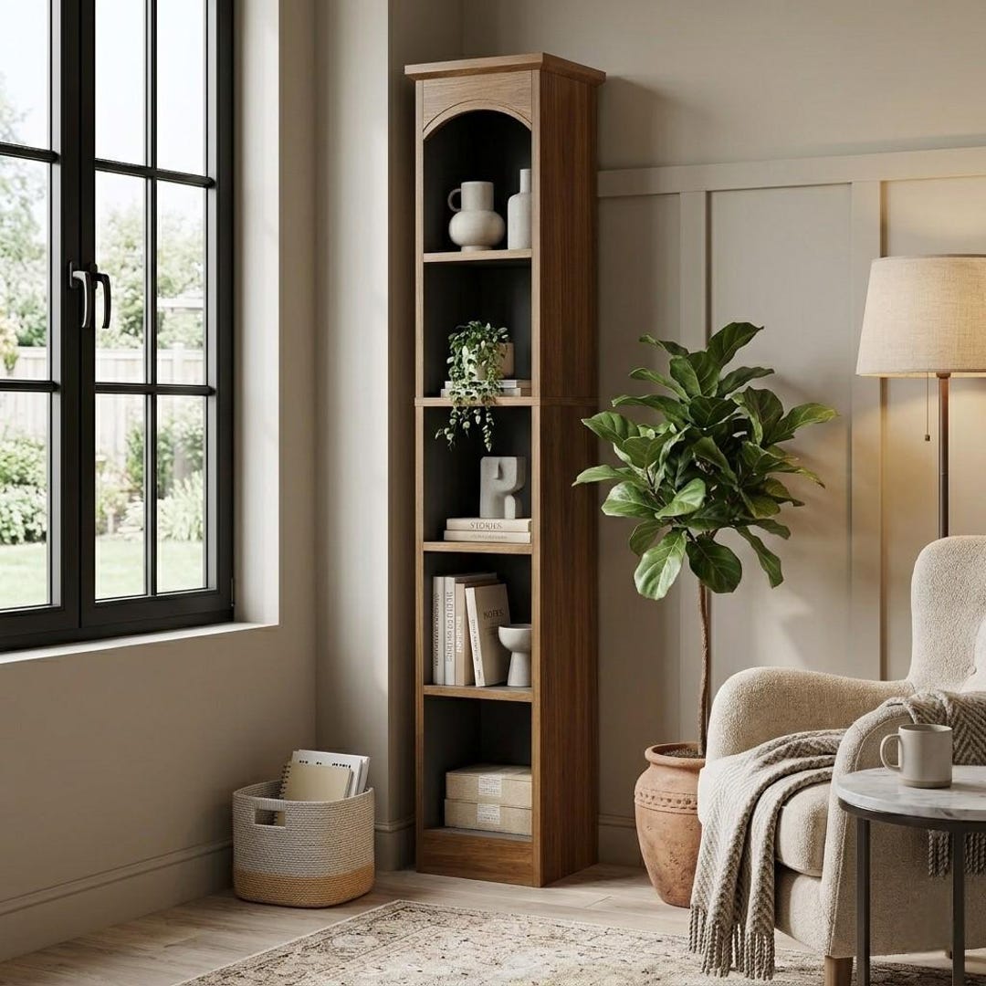 Narrow 5 Tier Bookcase Tall Cube Bookshelf for Small Space Modern ...