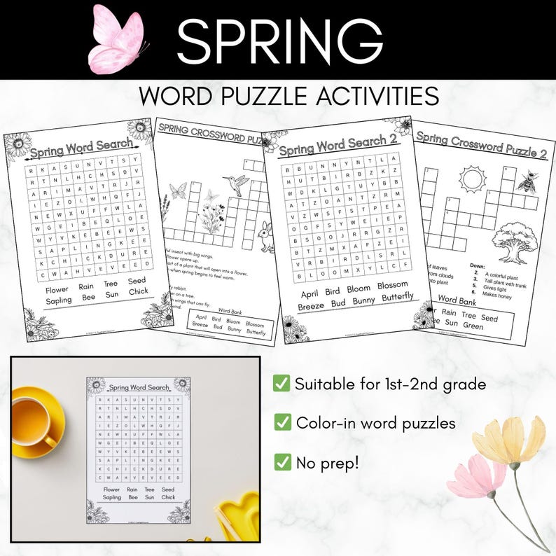 Spring Color-in Word Search Puzzles (4 Pages) (digital Download) - Etsy