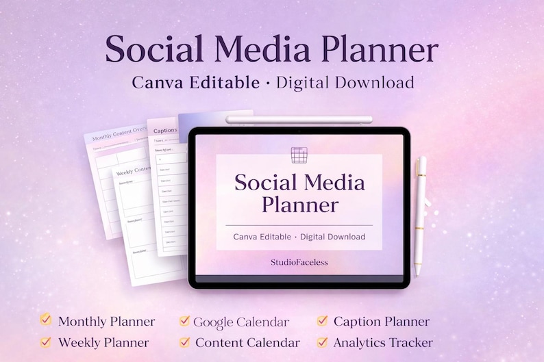 Social Media Planner | Canva Template | Content Calendar + Caption ...