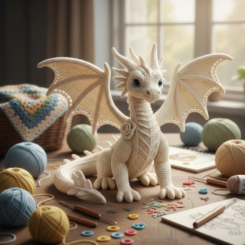 Fantasy Dragon Amigurumi Crochet Pattern — Majestic Seated Dragon With ...