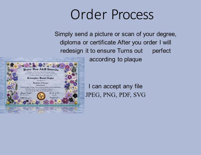 Pressed Flowers Like Effect Diploma Frame, Glass Diploma Plaque, Degree ...