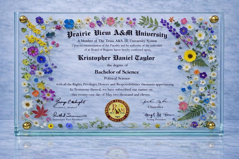 Pressed Flowers Like Effect Diploma Frame, Glass Diploma Plaque, Degree ...