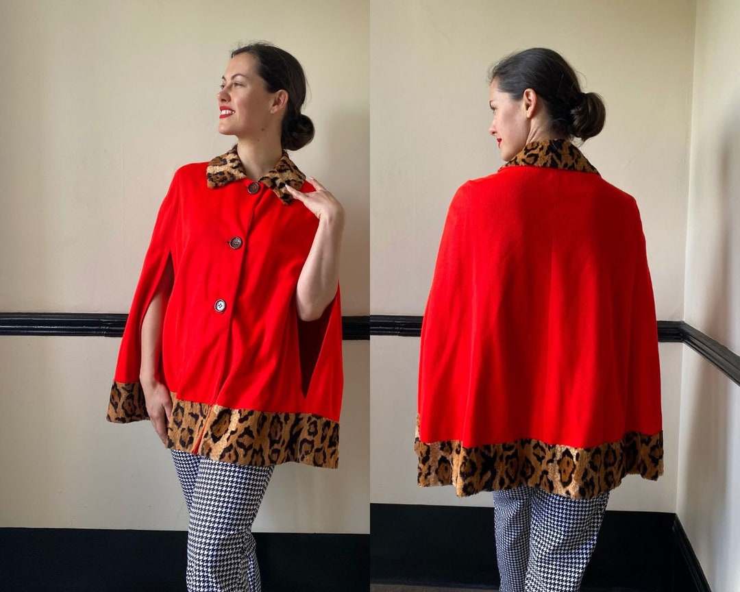 Amazing True Vintage 50s 60s 70s Red Cape W Leopard Print Faux - Etsy