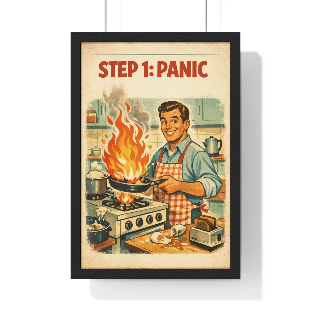 Step 1: Panic Vertical Framed Poster | Retro Kitchen Print - Etsy