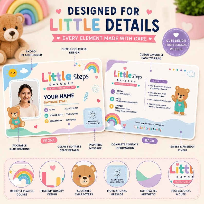 Daycare Staff ID Badge Template, Editable Canva Childcare Employee ID ...