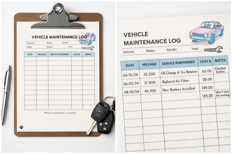 Vehicle Maintenance Log Printable | Simple Car Service Record | Auto ...