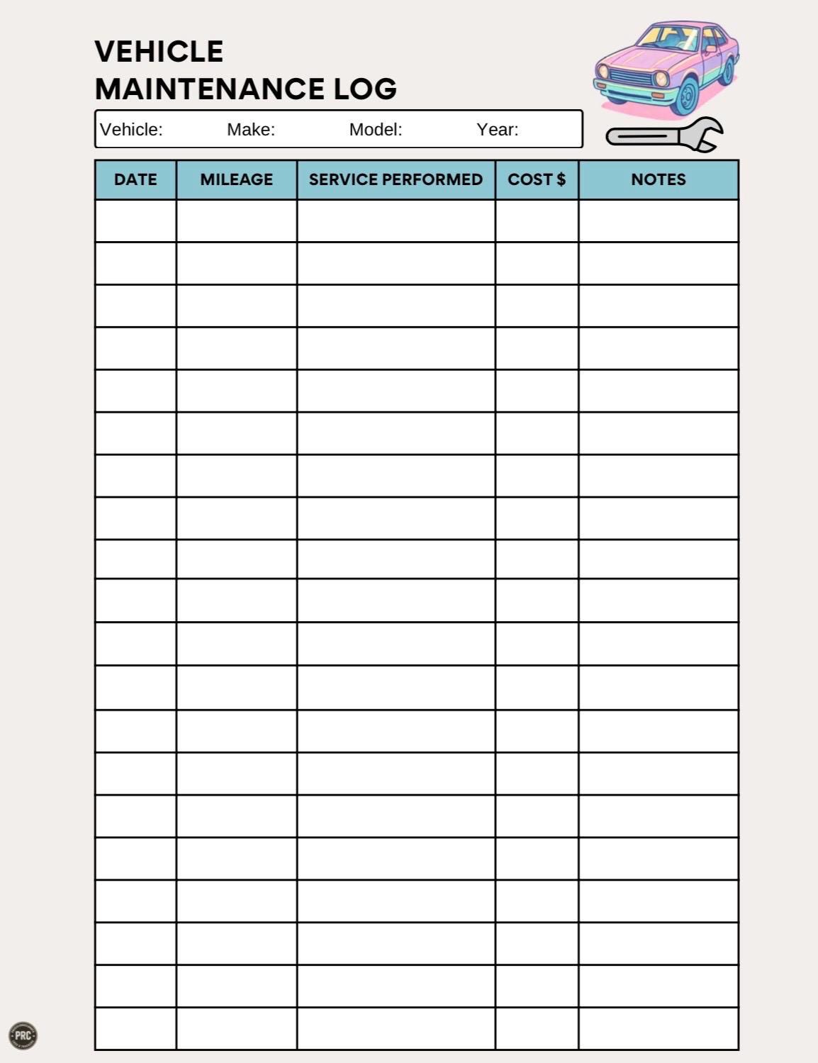 Vehicle Maintenance Log Printable | Simple Car Service Record | Auto ...
