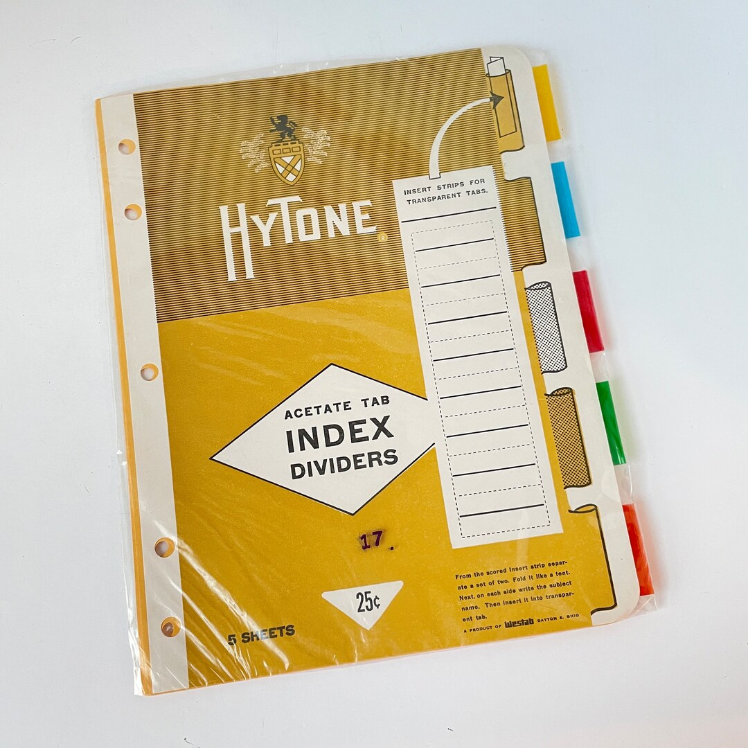 Binder Index Dividers Hytone Vintage Ring Tabs 5 Hole Punched Acetate ...