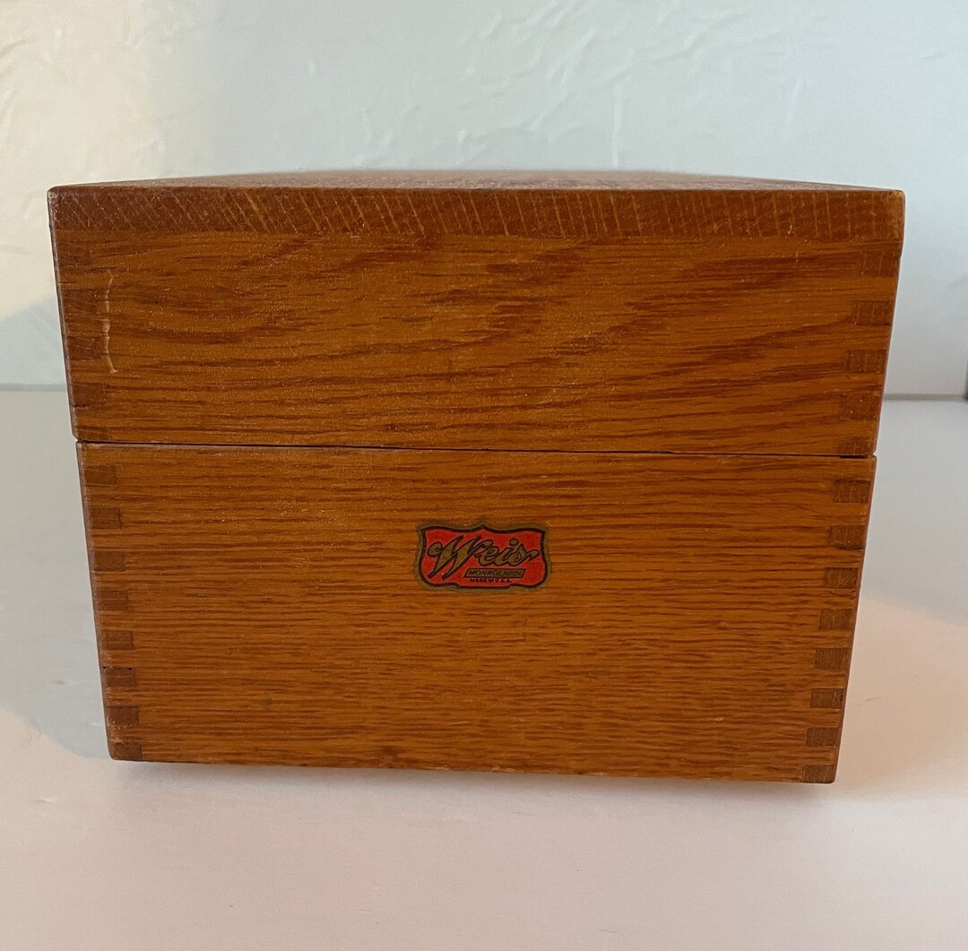 Weis Vintage Wood Box Finger Joint Address File Recipe Index Card ...