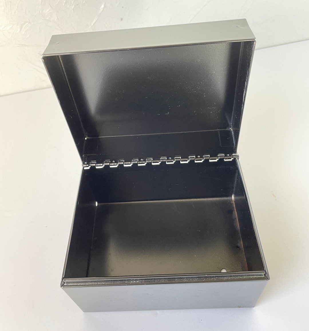 File Box 3x5 Vintage Black Metal Index Card Recipe Seed Storage Office ...