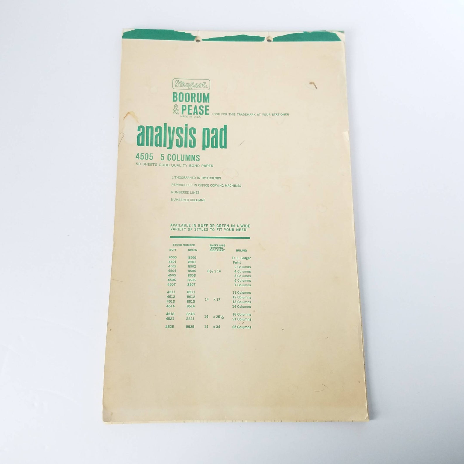 Vintage Analysis Pad Standard Boorum Pease Old Paper 4505 | Etsy