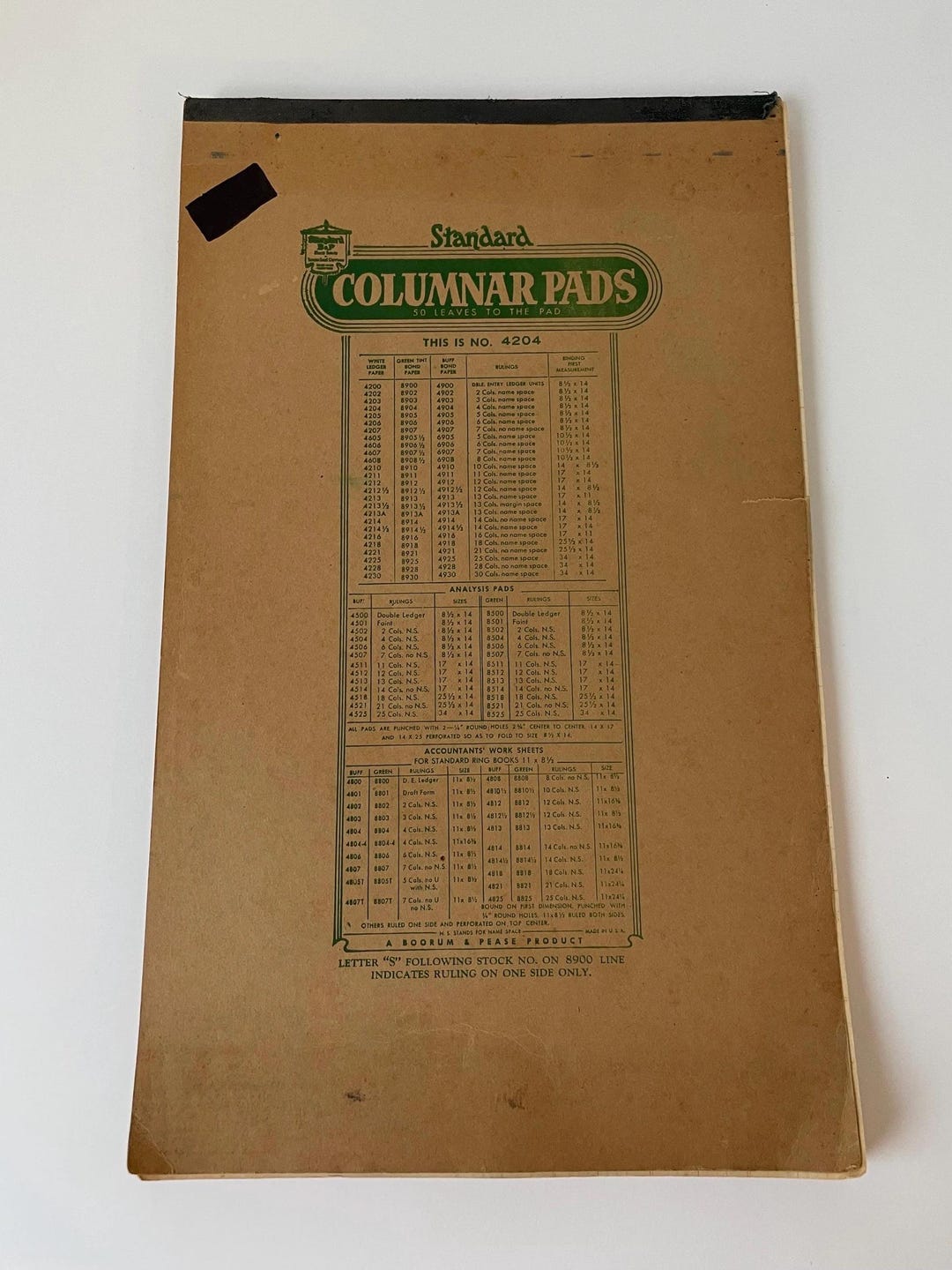 Vintage Columnar Pad Standard Boorum Pease Old Paper 4202 Office 4 ...
