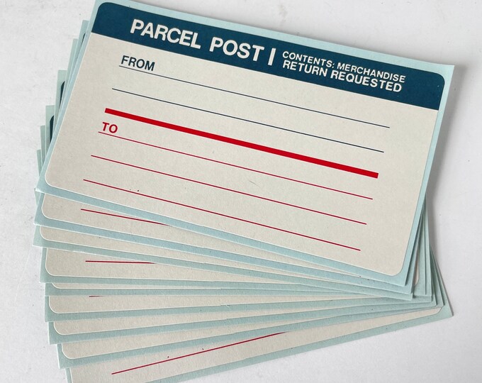 Parcel Post Labels Vintage Office Supplies Blue Red Stickers Set of 8 ...