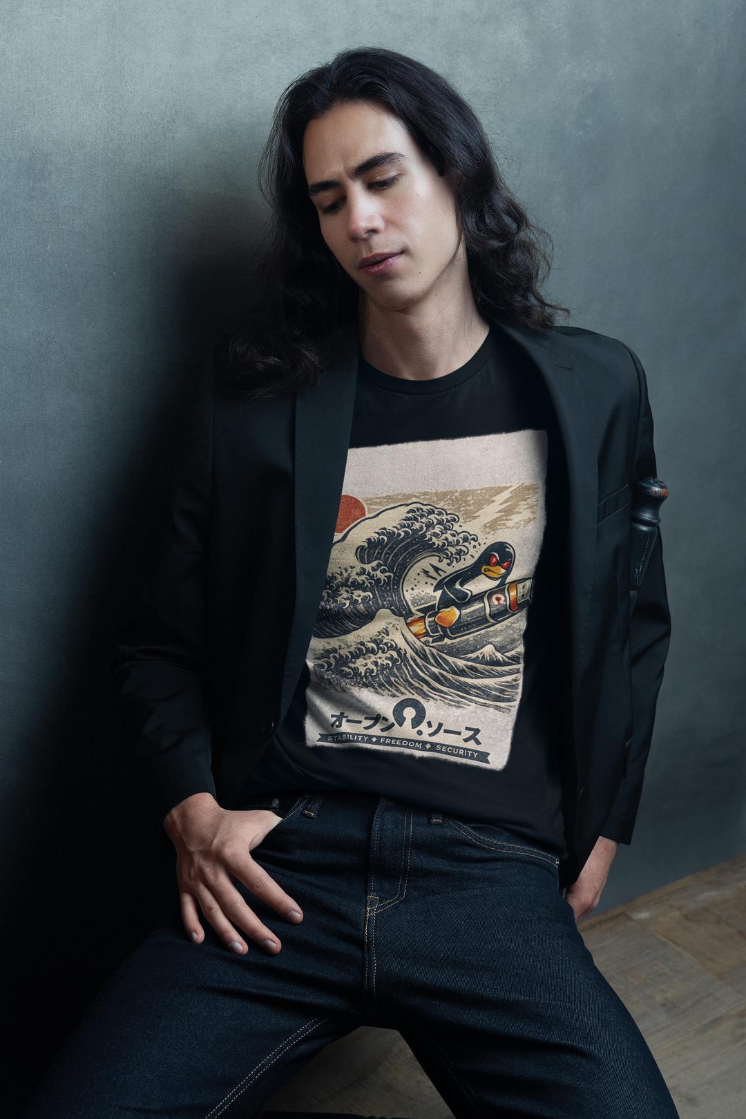 Evil Tux Penguin Linux Shirt, Japanese Wave Open Source T-shirt ...