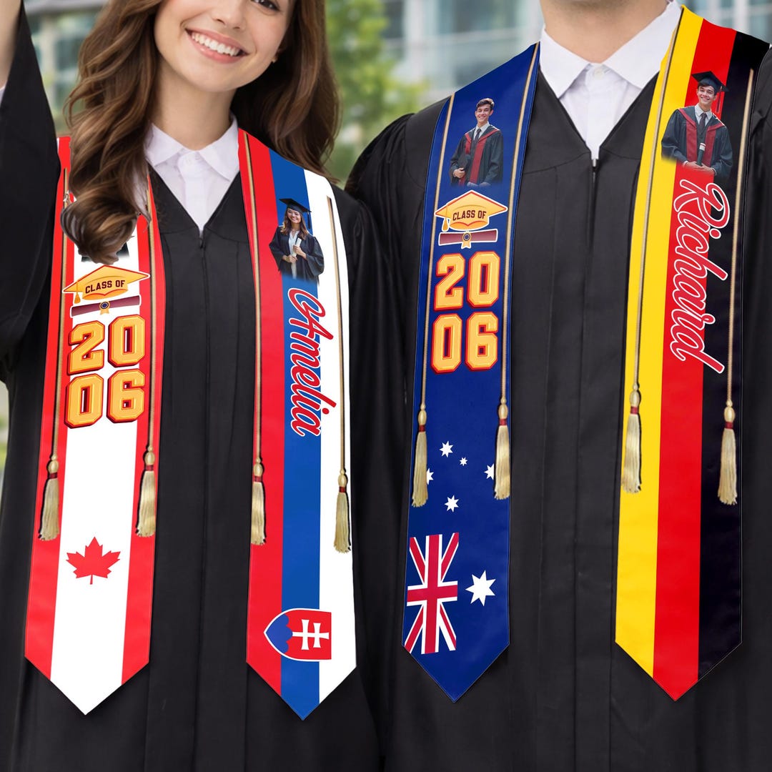 Custom Graduation Stole With Flag, Personalized Sash for Class of 2026 ...
