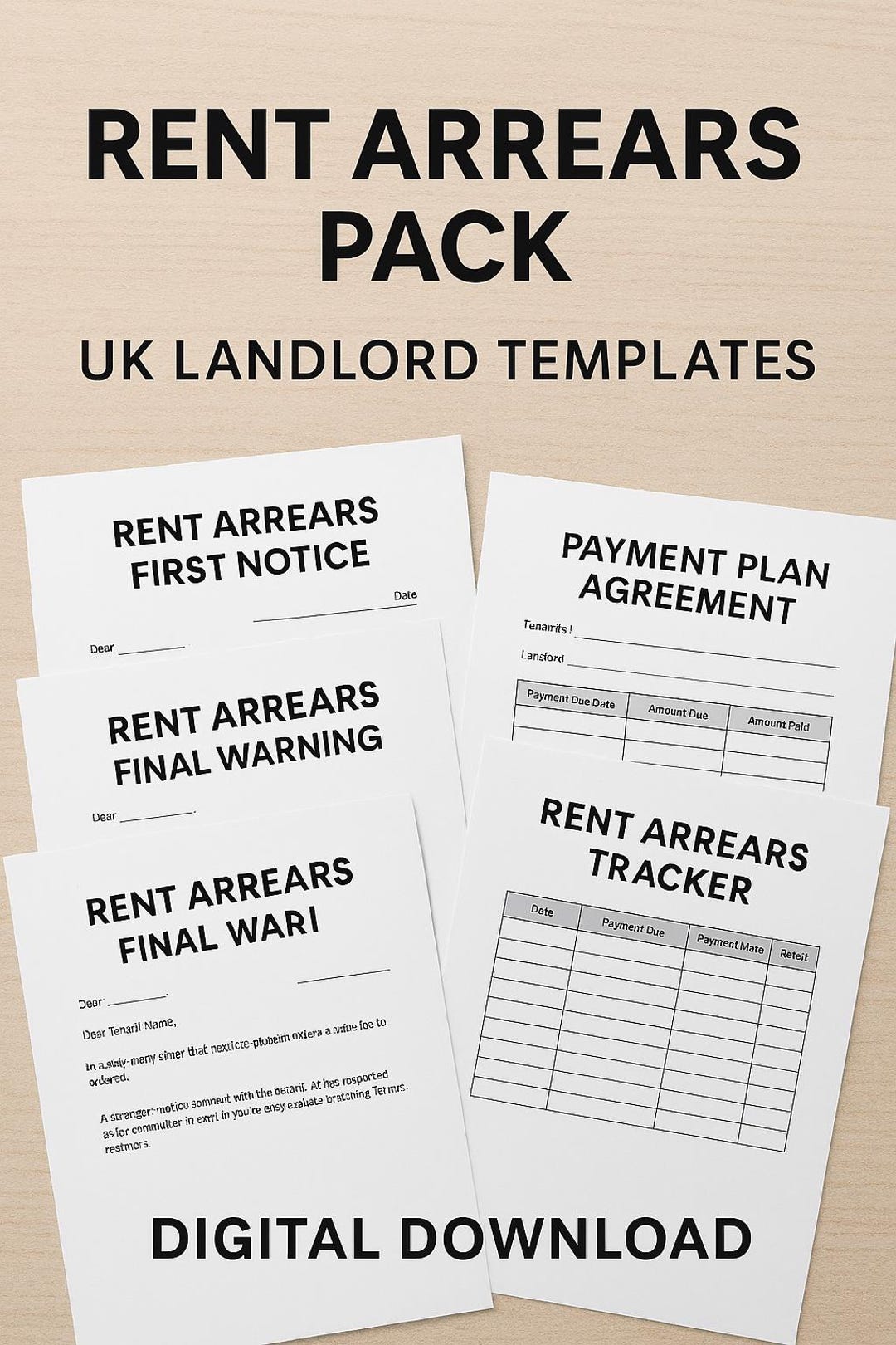UK Landlord Rent Arrears Kit: Notice, Payment Plan, Tracker (PDF ...