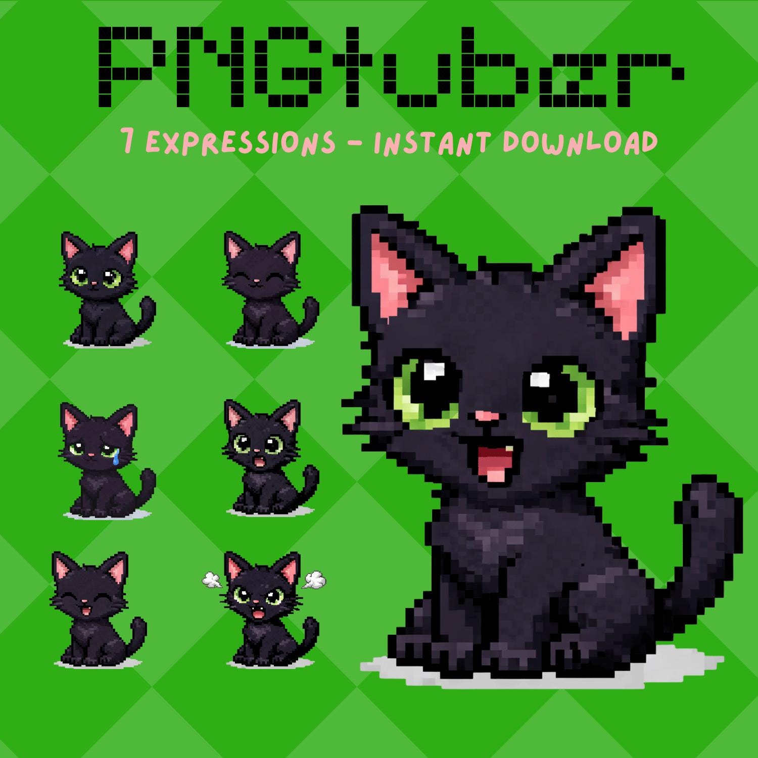 Pixel Black Cat Pngtuber Avatar – Premade Vtuber PNG Avatar, Retro ...