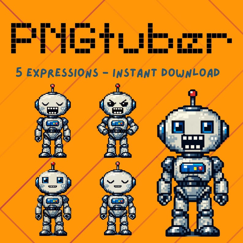 Pixel Robot Pngtuber Avatar – Premade Vtuber PNG Avatar, Retro Pixel ...