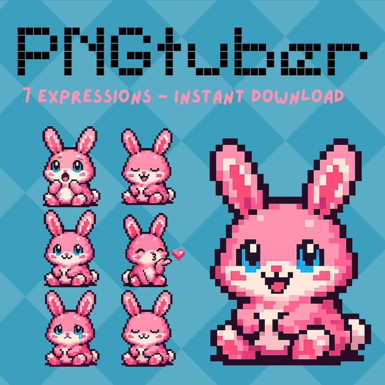 Pixel Cute Bunny Pngtuber Avatar – Premade Rabbit Vtuber PNG Avatar ...