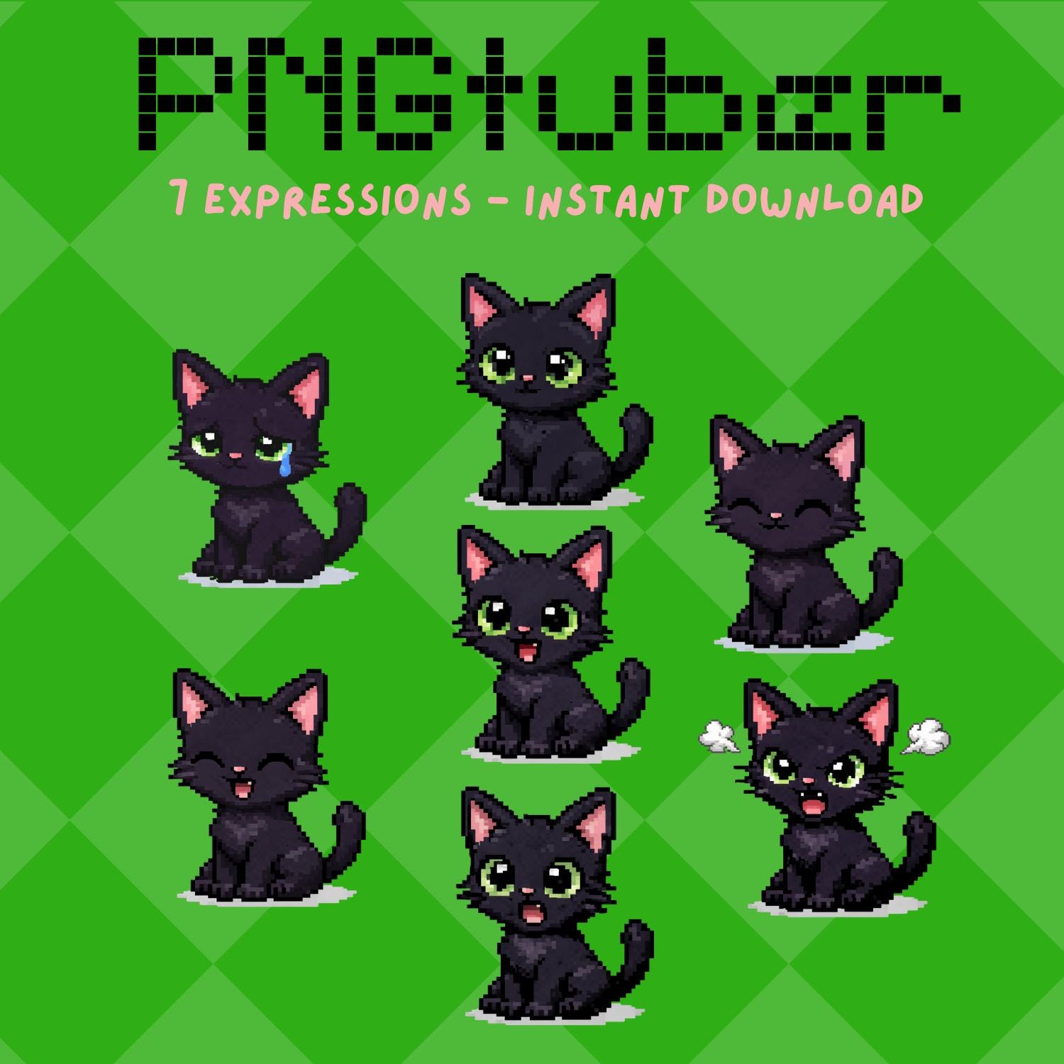 Pixel Black Cat Pngtuber Avatar – Premade Vtuber PNG Avatar, Retro ...